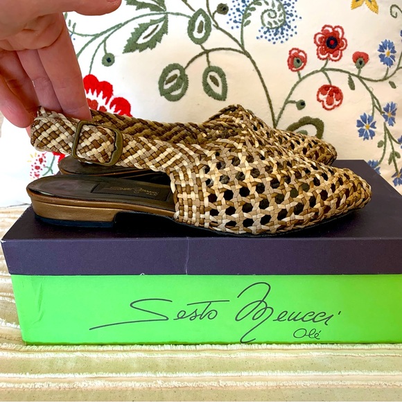 Sesto Meucci | Shoes | Sesto Meucci Bronze Tan Weave Peep Toe Sling ...